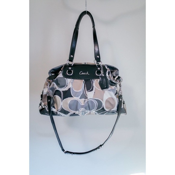 Coach | Bags | Coach Satin Shoulder Bag Double Handle Blackgraytan ...